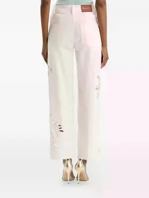 Oscar De La Renta Palm Leaves Cutout Denim Pants