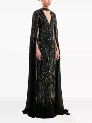GEMY MAALOUF Embellished Maxi Dress With Cape Sleeves