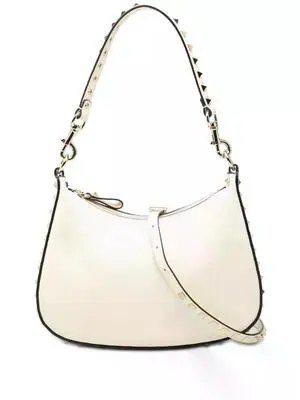 Valentino Garavani 2010-2026 Small Grainy Calfskin Rockstud Hobo Satchel - White
