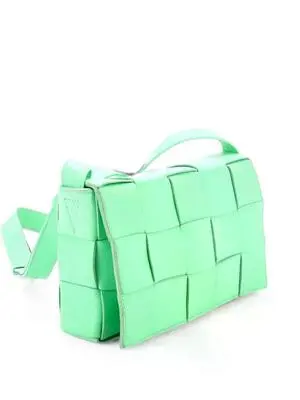 Bottega Veneta Cassette Maxi Intrecciato Leather Crossbody Bag - Green