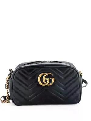 Gucci Gg Marmont Shoulder Bag Matelasse Leather Small Crossbody Bag - Black
