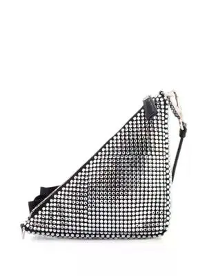 Prada Triangle Logo Zip Crystal Embellished Satin Small Crossbody Bag
