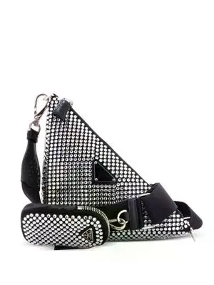 Prada Embellished Triangle Logo Crossbody Bag With Pouch