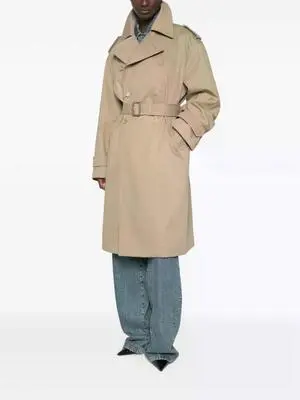 Saint Laurent Double-breasted Belted Trench Coat - Neutrals