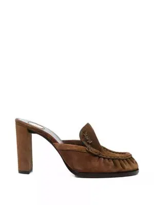 Saint Laurent Le Loafer Suede Heeled Mules - Brown