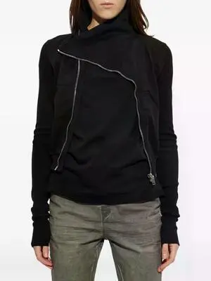 Rick Owens Asymmetrical Zip Hooded Sweatshirt - Black