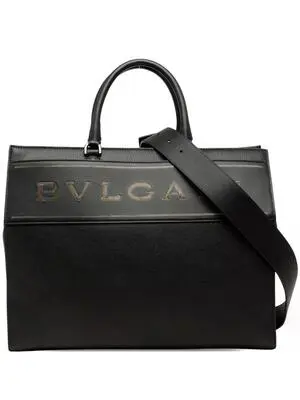 BVLGARI 2010-2026 Leather Logo Satchel - Black