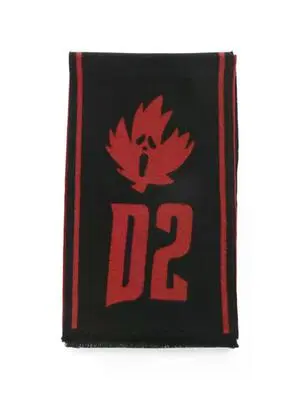 Dsquared2 Logo-jacquard Fringed Scarf - Black