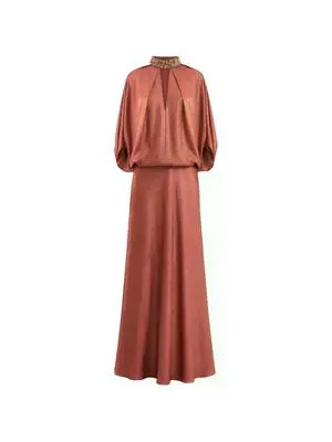 GEMY MAALOUF Embellished High Neck Keyhole Maxi Dress
