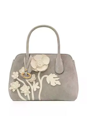 Oscar De La Renta Mini Ivy Floral-appliqué Suede Tote Bag - Grey