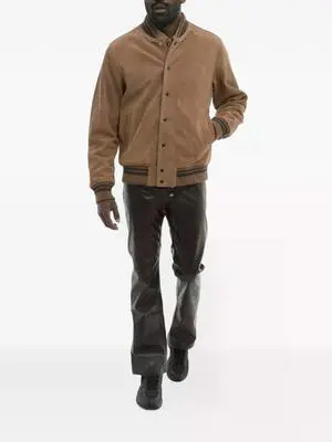 DIESEL® Suede Bomber Jacket With Logo Patch