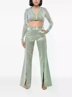 Off-White Satin Slit-detail Trousers - Green