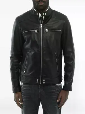 DIESEL® Leather Zip Jacket With Band Collar