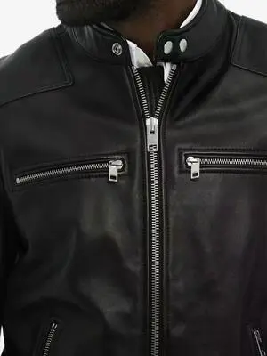 DIESEL® Leather Zip Jacket With Band Collar