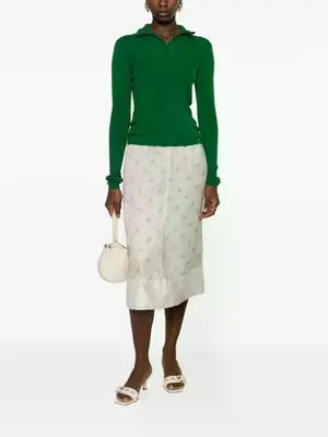 Carven Floral Print Silk Midi Skirt
