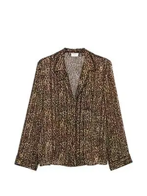 Saint Laurent Leopard Print Lurex Stripe Pajama Collar Blouse