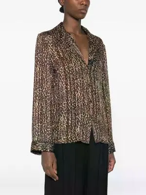 Saint Laurent Leopard Print Lurex Stripe Pajama Collar Blouse