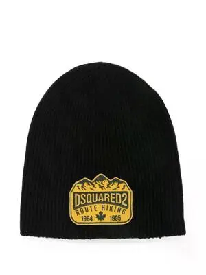 Dsquared2 Logo-patch Ribbed-knit Beanie Hat - Black