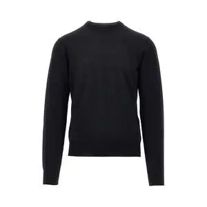 Emporio Armani Virgin Wool Sweater With Eagle Embroidery - Black