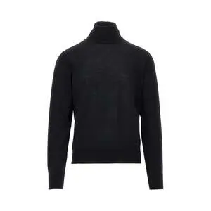 Emporio Armani Virgin Wool Turtleneck With Eagle Embroidery - Black