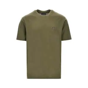 Emporio Armani Lyocell-blend Jerey T-hirt With Embroidery - Green