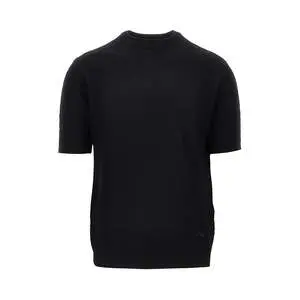 Emporio Armani Emporio Armani Virgin Wool Knit T-Shirt With All-Over Pattern Stitch Black