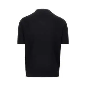 Emporio Armani Virgin Wool Knit T-shirt With All-over Pattern Stitch - Black