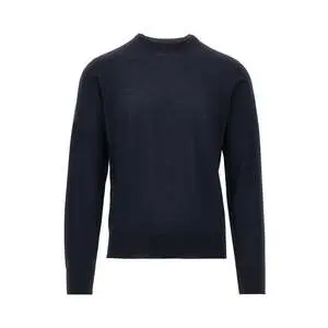 Emporio Armani Virgin Wool Sweater With Eagle Embroidery - Blue