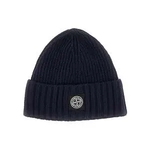 Stone Island Knitted Beanie Hat With Logo Patch - Blue