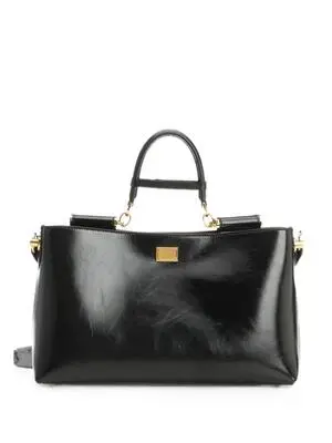 Dolce & Gabbana Medium Vittoria Calfskin Handbag - Black