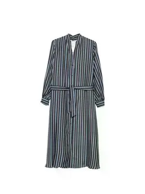 Max Mara Belted Striped Midi Dress - Blue
