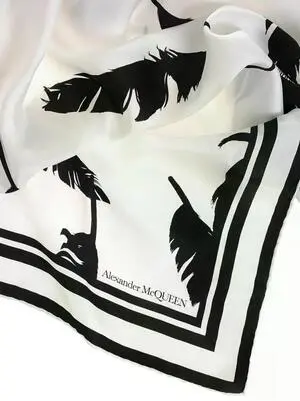 ALEXANDER MCQUEEN Feather-print Silk Scarf