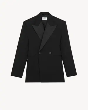 Saint Laurent Double-breasted Tuxedo Jacket In Grain De Poudre