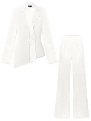 TIA DORRAINE Asymmetrical Tailored Power Suit - White