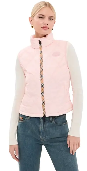 Burberry Quilted Vest With Checkered Trim - Compact Pink
