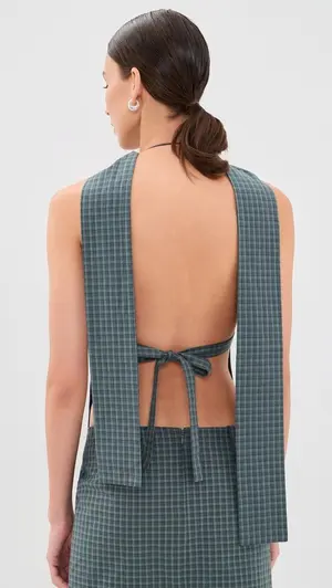 Lioness Play On Halter Top With Detachable Scarf In Plaid