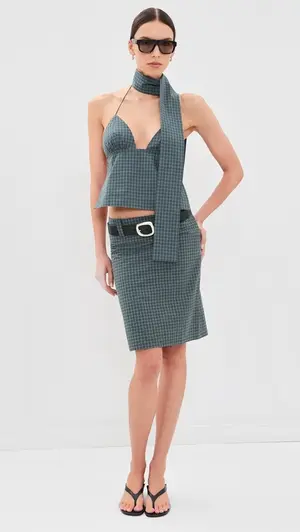 Lioness Play On Halter Top With Detachable Scarf In Plaid