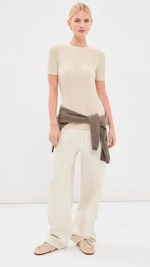 THE ELDER STATESMAN Superlight Ellie Rib Knit Cashmere Tee
