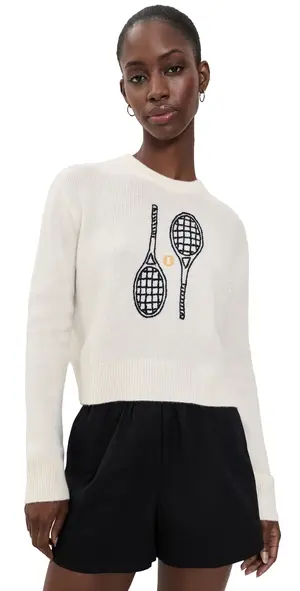 WHITE & WARREN Cashmere Tennis Graphic Sweatshirt