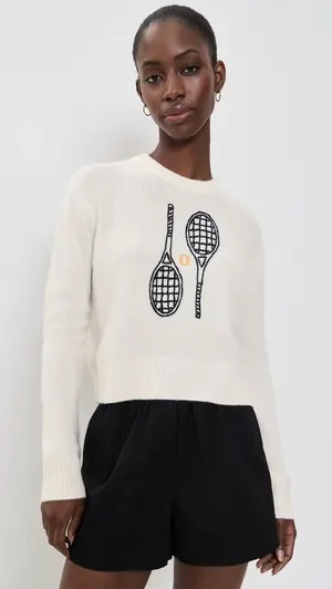 WHITE & WARREN Cashmere Tennis Graphic Sweatshirt