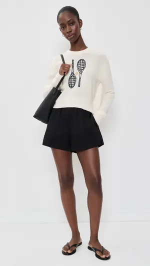 WHITE & WARREN Cashmere Tennis Graphic Sweatshirt