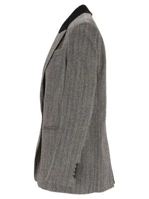 FORTE_FORTE Jaspe" Chevron Blazer With Velvet Collar