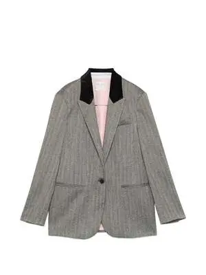 FORTE_FORTE Jaspe" Chevron Blazer With Velvet Collar