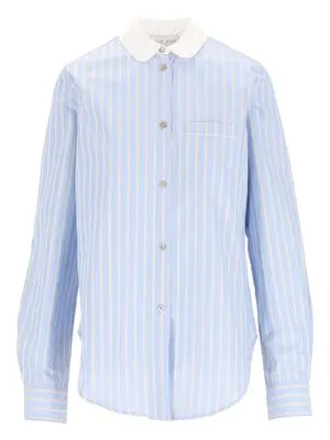 FORTE_FORTE Striped Cotton Shirt With French Collar - Blue