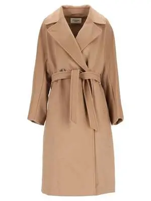 Max Mara Drap Wool Long Coat Double Breasted - Cream