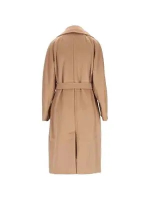 Max Mara Drap Wool Long Coat Double Breasted - Cream