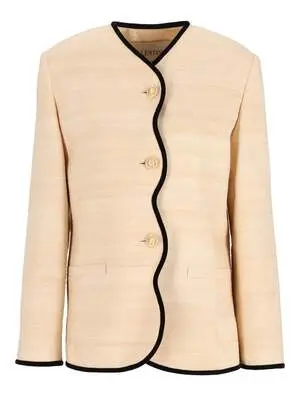 Valentino Garavani Silk Linen Blazer With Velvet Trim