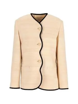 Valentino Garavani Silk Linen Blazer With Velvet Trim