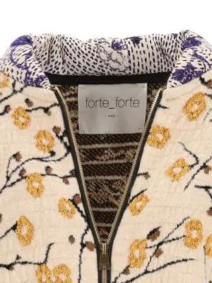 FORTE_FORTE Cherry Blossom Jacquard Bomber Jacket With Ruffled Edges - White