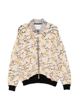 FORTE_FORTE Cherry Blossom Jacquard Bomber Jacket With Ruffled Edges - White